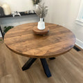 Lance X-Base Round Dining Table – Solid Knotty Alder, Custom Stain & F ...