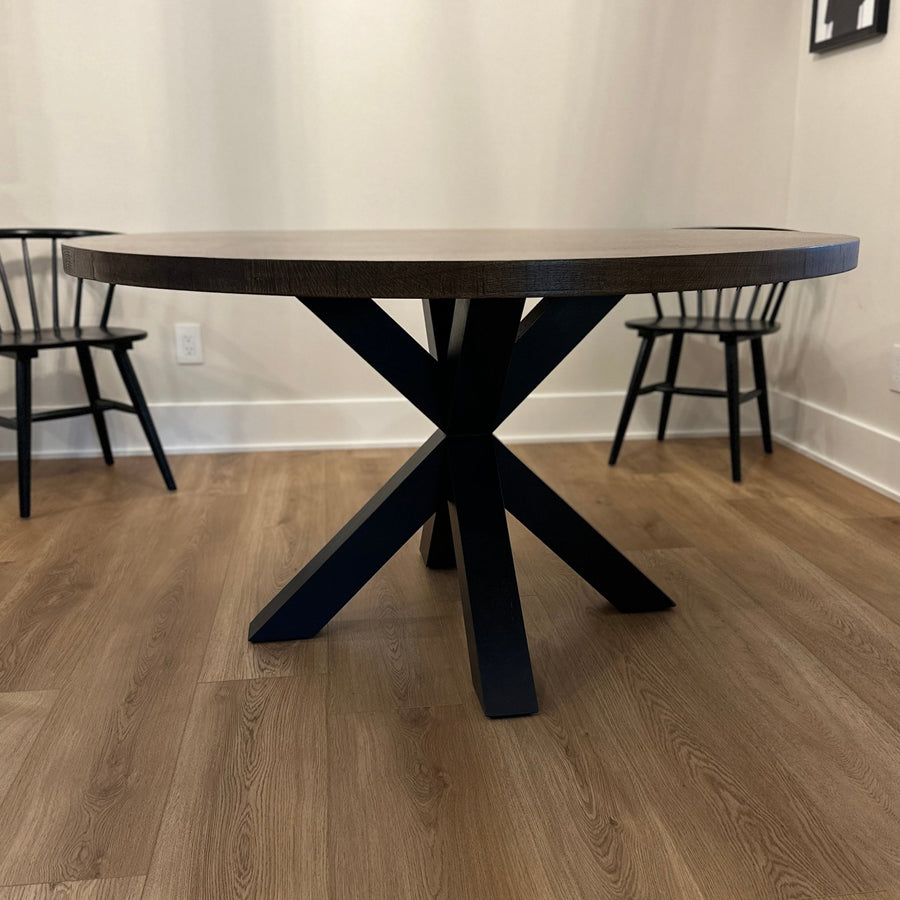 Lance X-Base Round Dining Table – Solid Rustic White Oak, Custom Stain ...