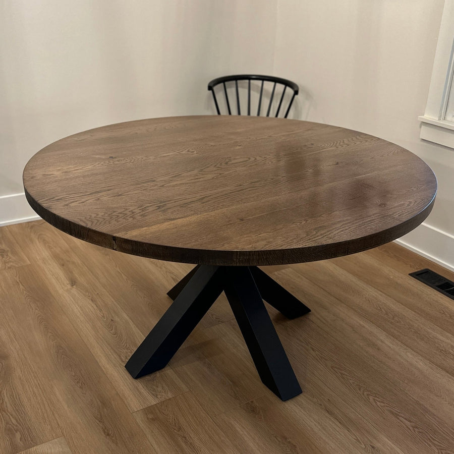 Lance X-Base Round Dining Table – Solid Rustic White Oak, Custom Stain ...