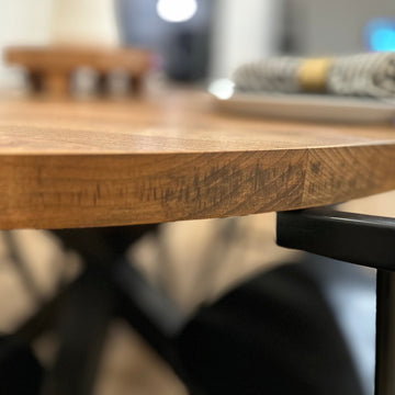 Lance X-Base Round Dining Table – Solid Knotty Alder, Custom Stain & F ...