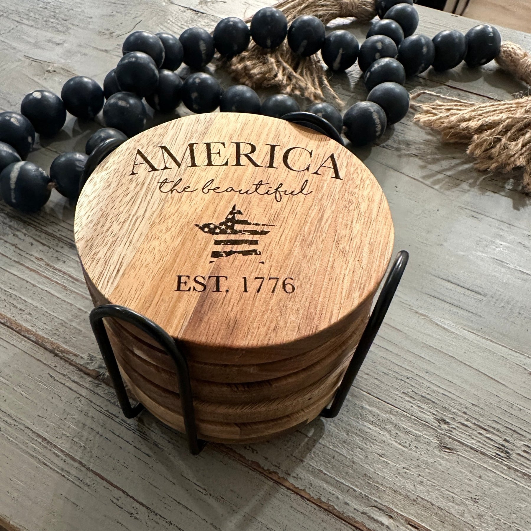 Patriotic American Themed Coaster Set | Slate, Wood or Cork | 4 of Jul ...