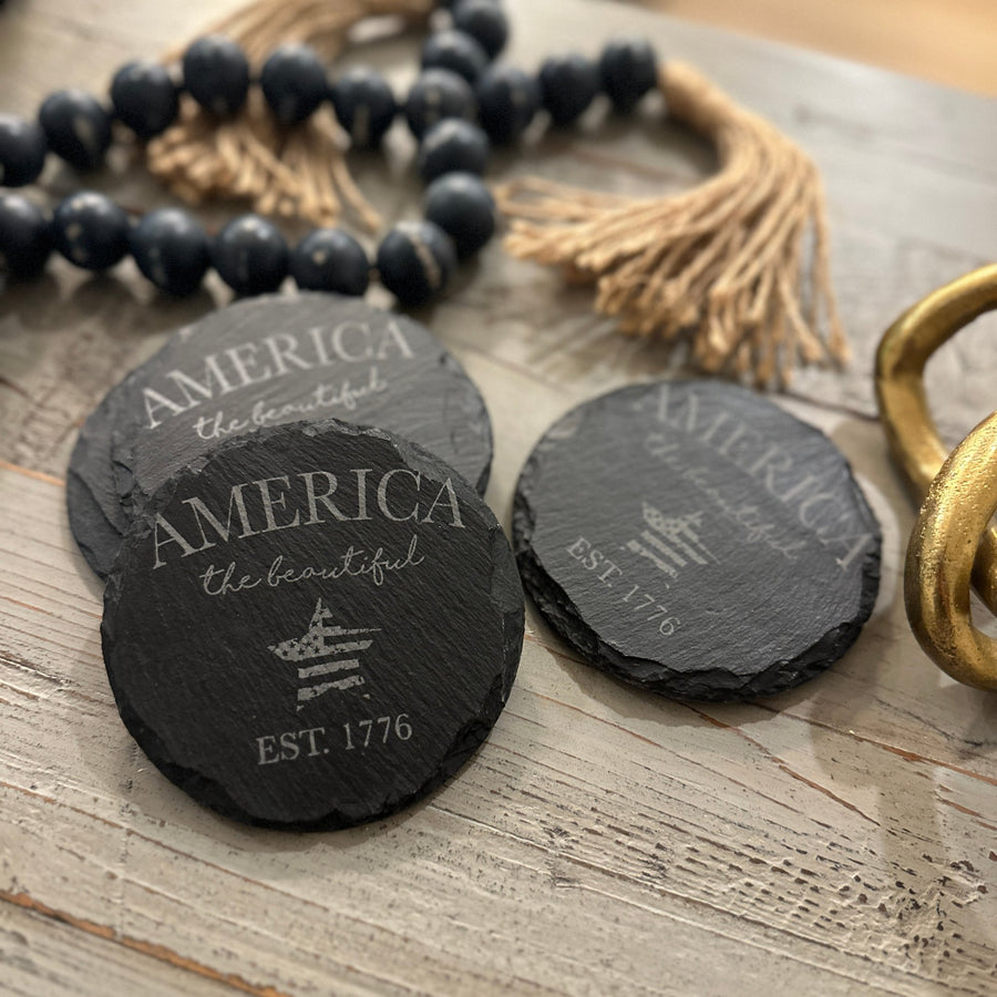 Patriotic American Themed Coaster Set | Slate, Wood or Cork | 4 of Jul ...