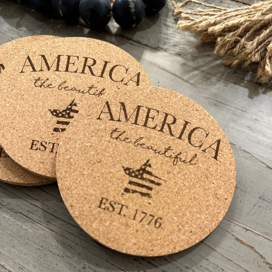 Patriotic American Themed Coaster Set | Slate, Wood or Cork | 4 of Jul ...