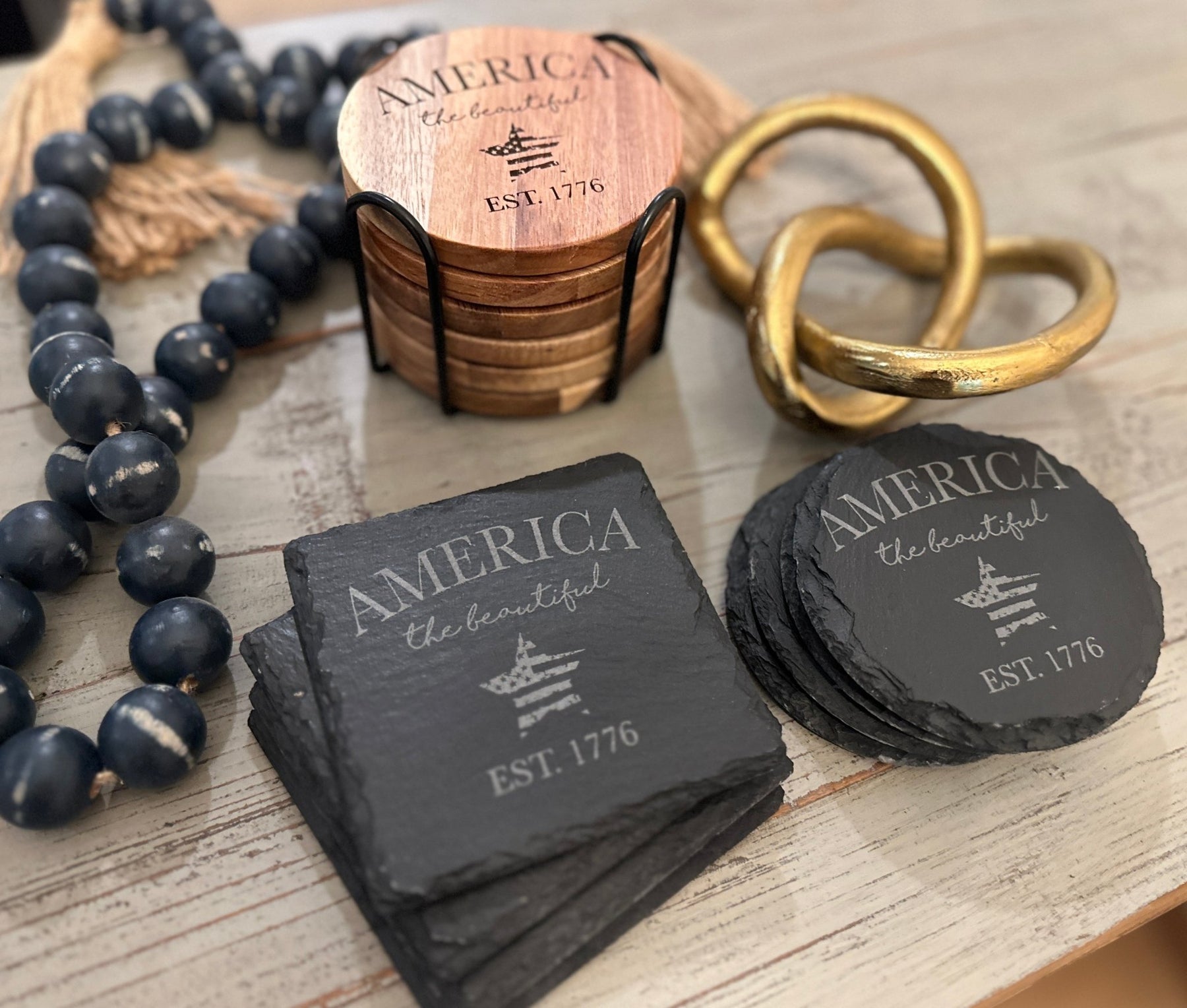 Patriotic American Themed Coaster Set | Slate, Wood or Cork | 4 of Jul ...