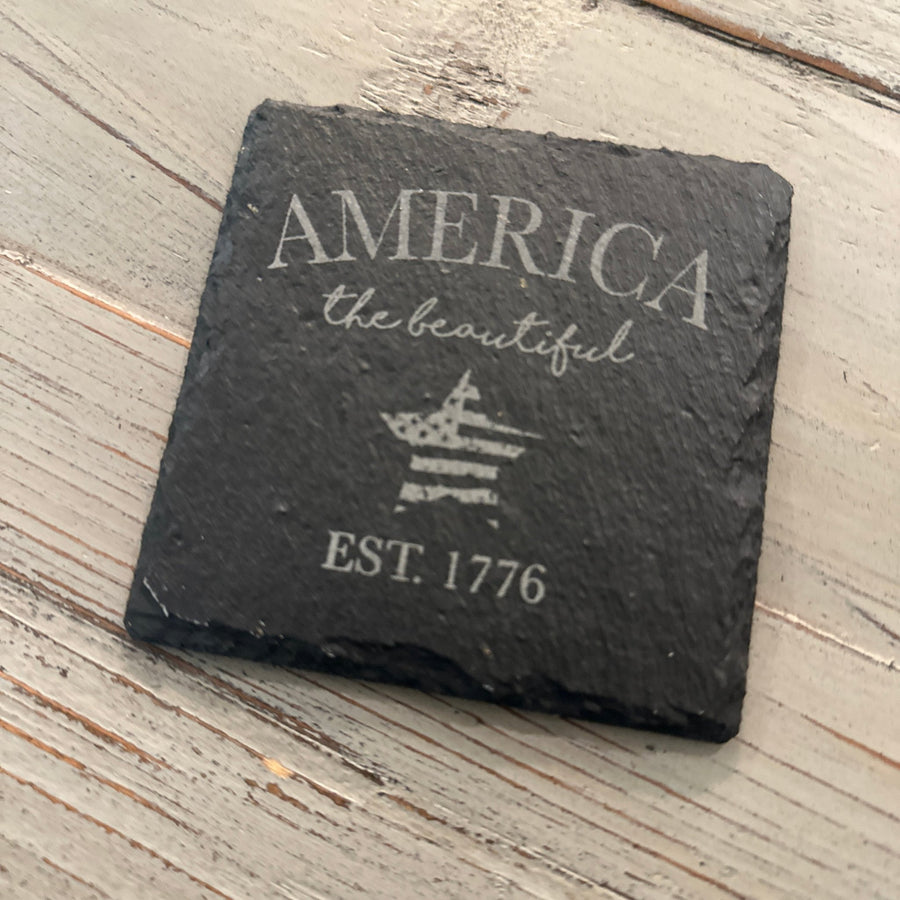 Patriotic American Themed Coaster Set | Slate, Wood or Cork | 4 of Jul ...