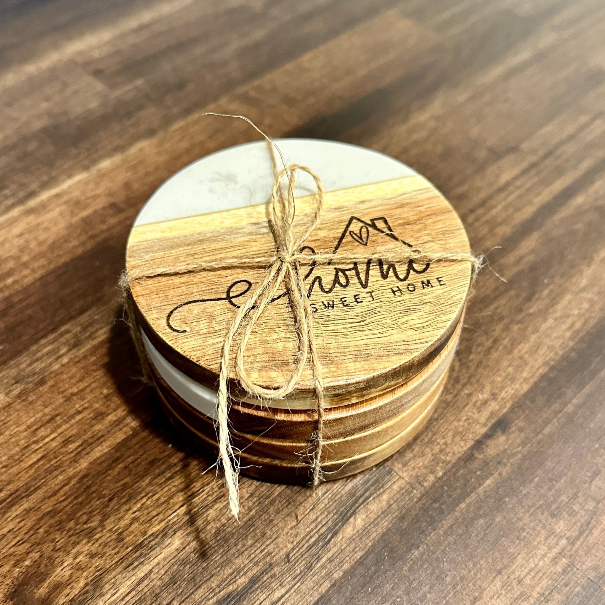 Round Wood / Marble Coaster Set | 4-Piece Set | Home Sweet Home – Seeds ...
