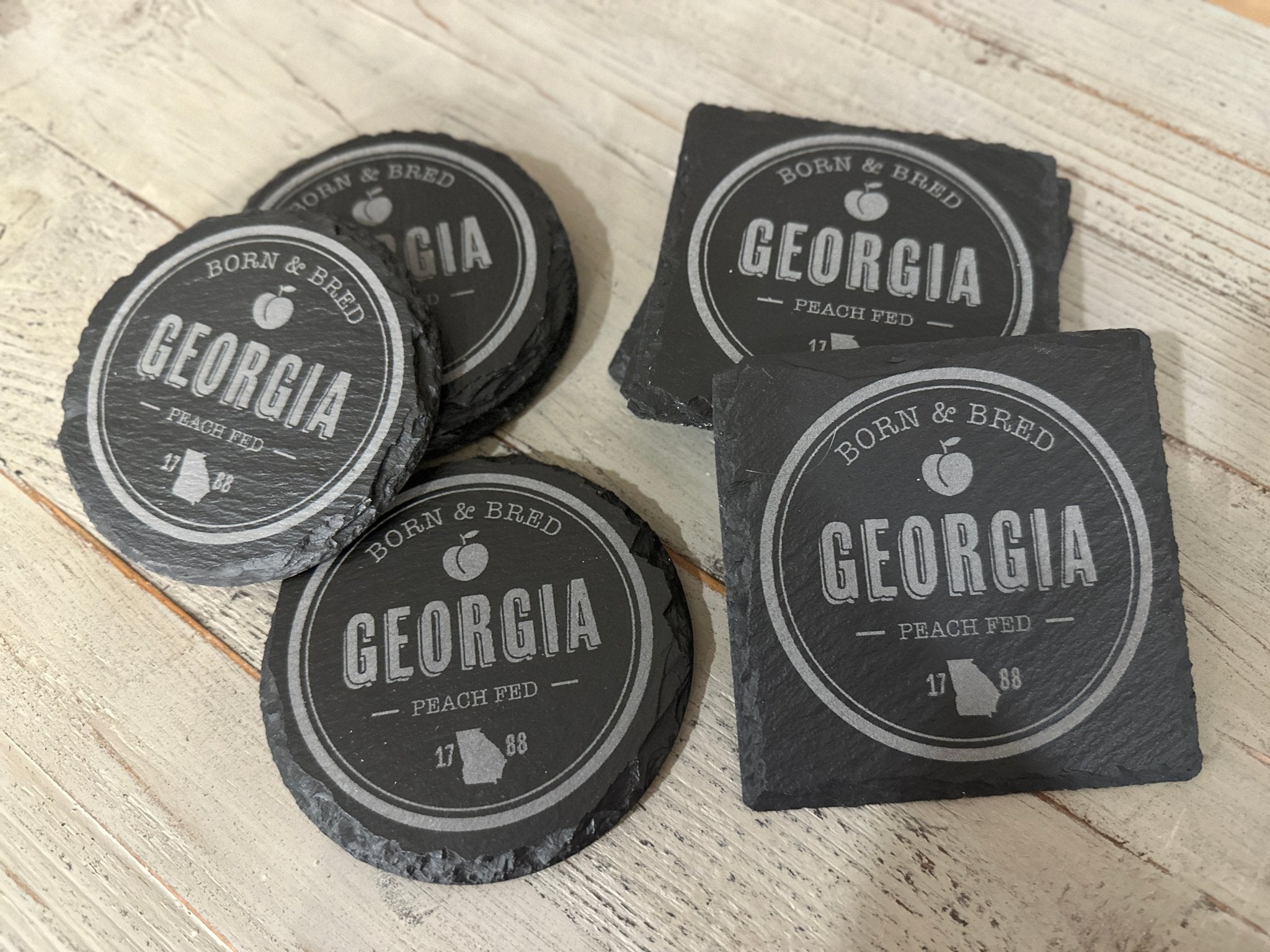 Slate Coaster Set | 4-Piece Set | Round or Square "Georgia Born" Coast ...